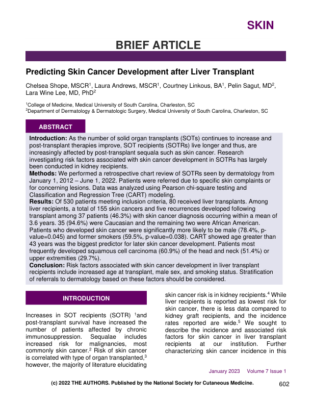 Predicting Skin Cancer Development after Liver Transplant