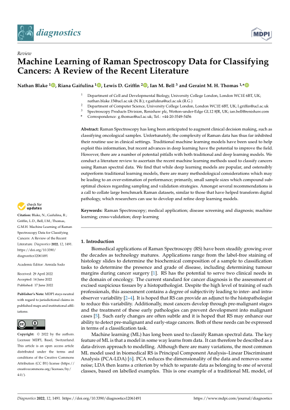 Machine Learning of Raman Spectroscopy Data for Classifying Cancers: A ...