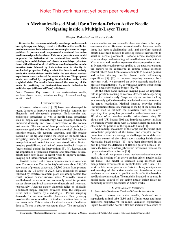 A Mechanics-Based Model for a Tendon-Driven Active Needle Navigating ...