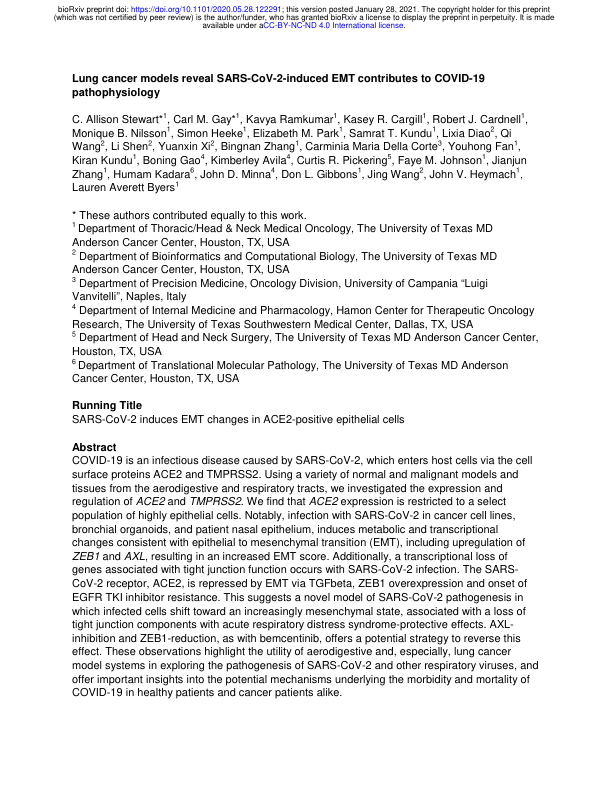 Lung cancer models reveal SARS-CoV-2-induced EMT contributes to COVID ...