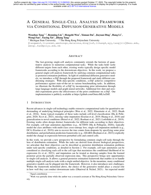 A General Single Cell Analysis Framework Via Conditional Diffusion Generative Models
