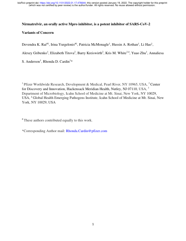 Nirmatrelvir, an orally active Mpro inhibitor, is a potent inhibitor of ...