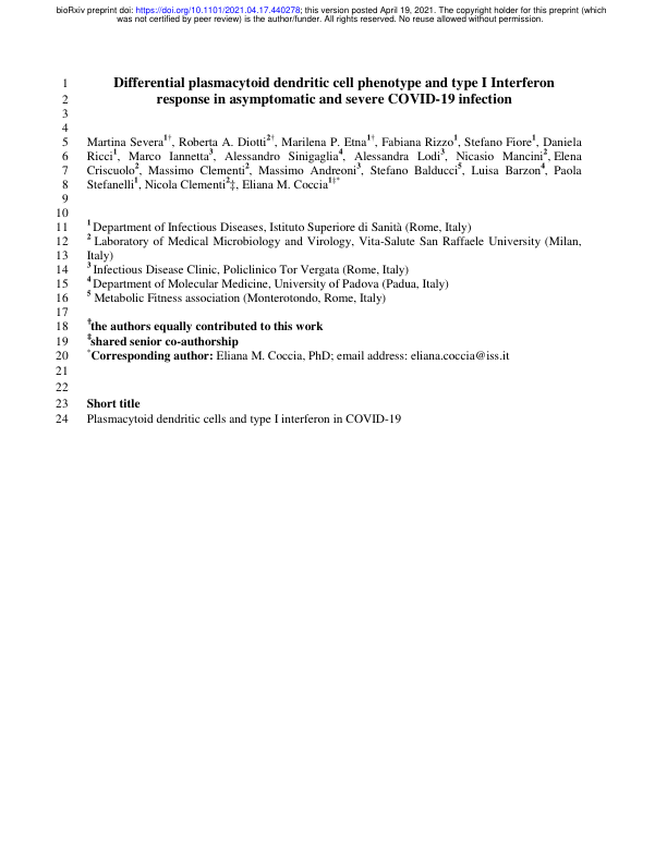Differential plasmacytoid dendritic cell phenotype and type I ...
