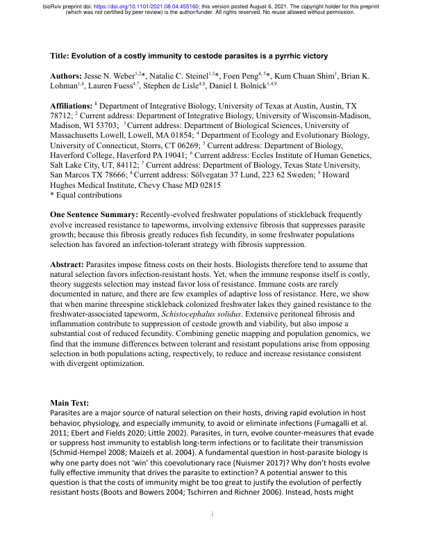 Evolution of a costly immunity to cestode parasites is a pyrrhic victory