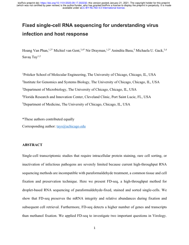 Fixed single-cell RNA sequencing for understanding virus infection and ...