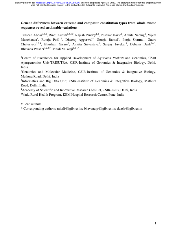 Genetic differences between extreme and composite constitution types from whole exome sequences ...
