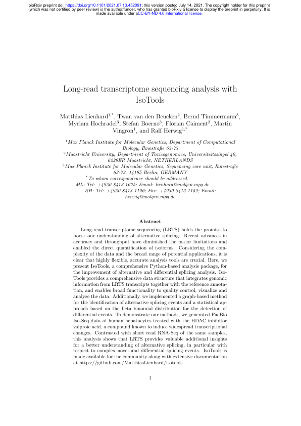 Long-read transcriptome sequencing analysis with IsoTools