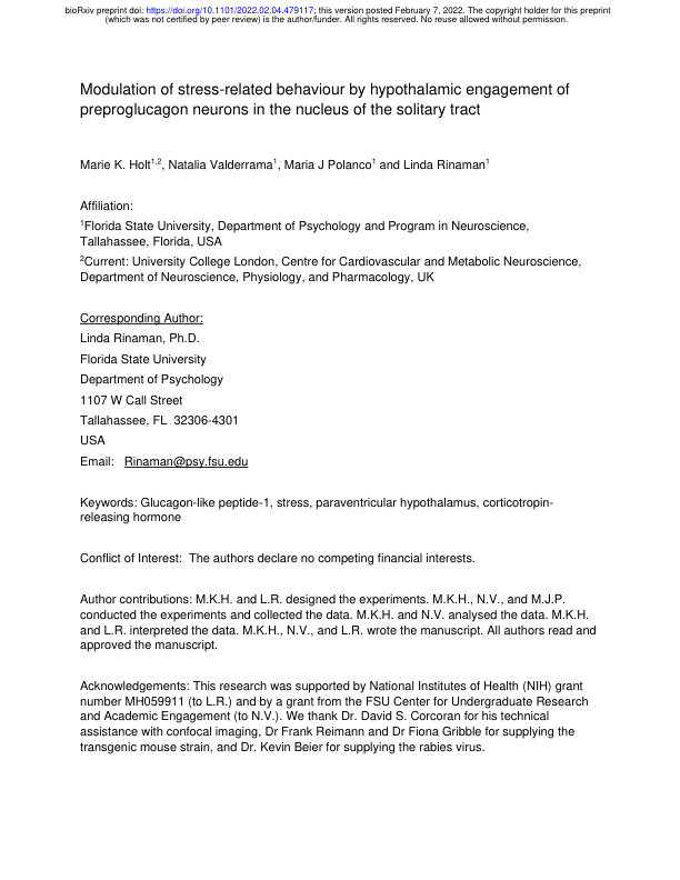 Modulation of stress-related behaviour by hypothalamic engagement of ...