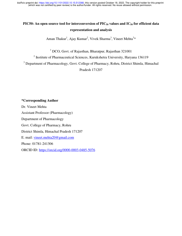 PIC50: An open source tool for interconversion of PIC50values and ...