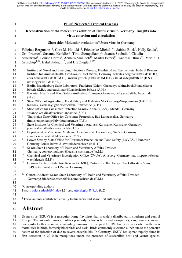 Reconstruction of the molecular evolution of Usutu virus in Germany ...