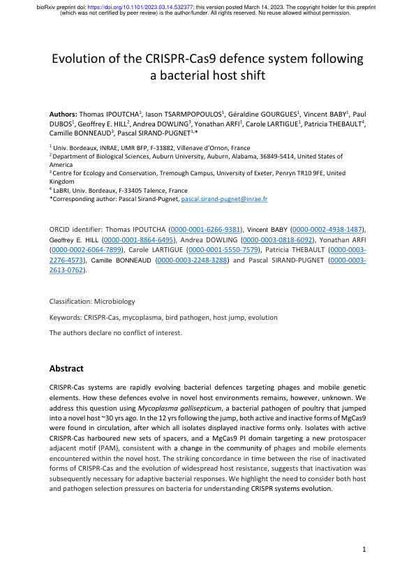 Evolution of the CRISPR-Cas9 defence system following a bacterial host ...