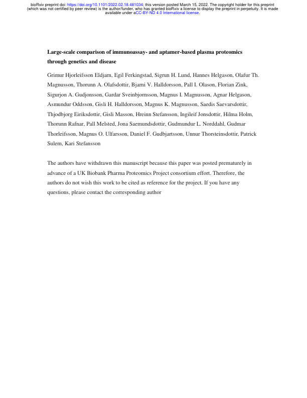 Large-scale comparison of immunoassay- and aptamer-based plasma ...