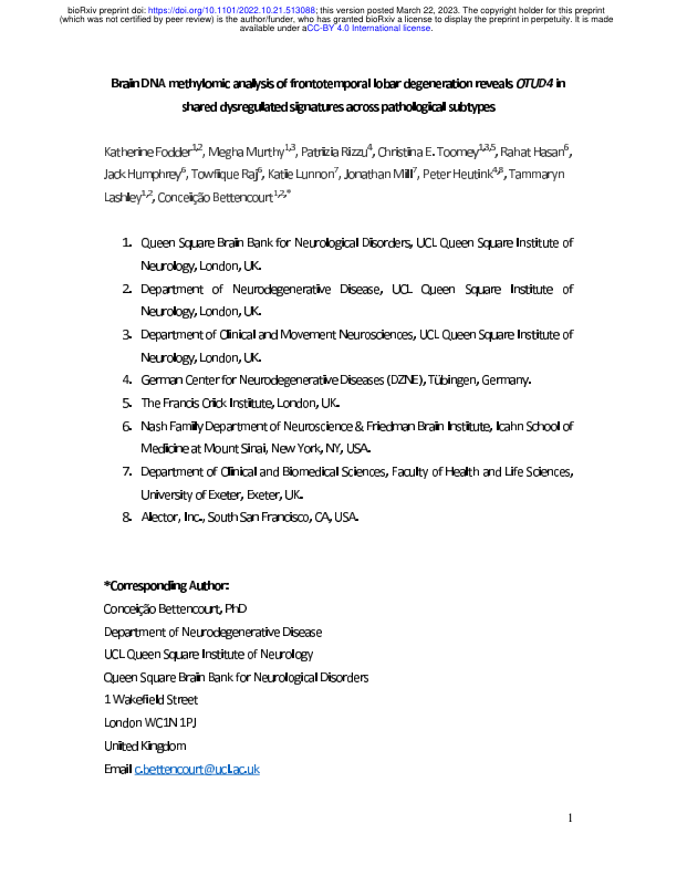 Brain DNA methylomic analysis of frontotemporal lobar degeneration ...