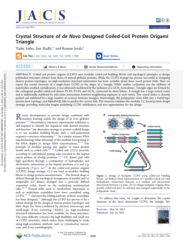 Crystal Structure of de Novo Designed Coiled-Coil Protein Origami Triangle