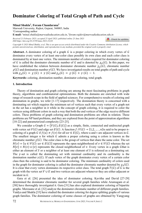 Dominator Coloring of Total Graph of Path and Cycle