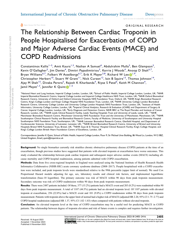 The Relationship Between Cardiac Troponin in People Hospitalised for ...