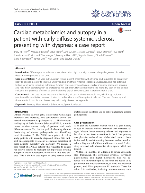 Cardiac metabolomics and autopsy in a patient with early diffuse systemic sclerosis presenting ...