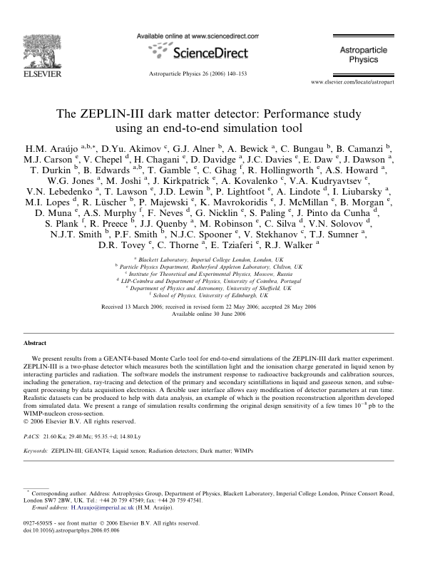 The ZEPLIN-III dark matter detector: Performance study using an end-to ...