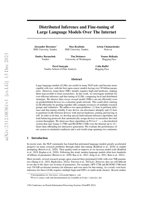 Distributed Inference And Fine Tuning Of Large Language Models Over The 3338