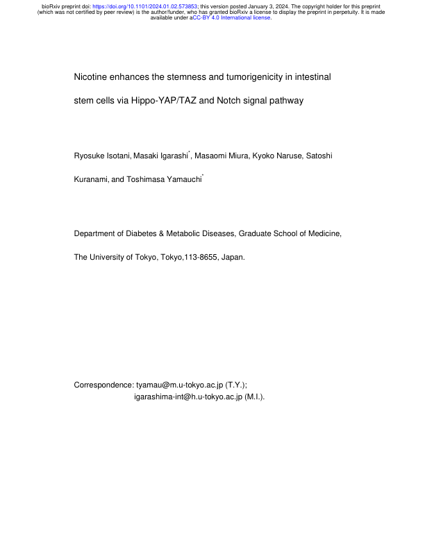 Nicotine enhances the stemness and tumorigenicity in intestinal stem ...