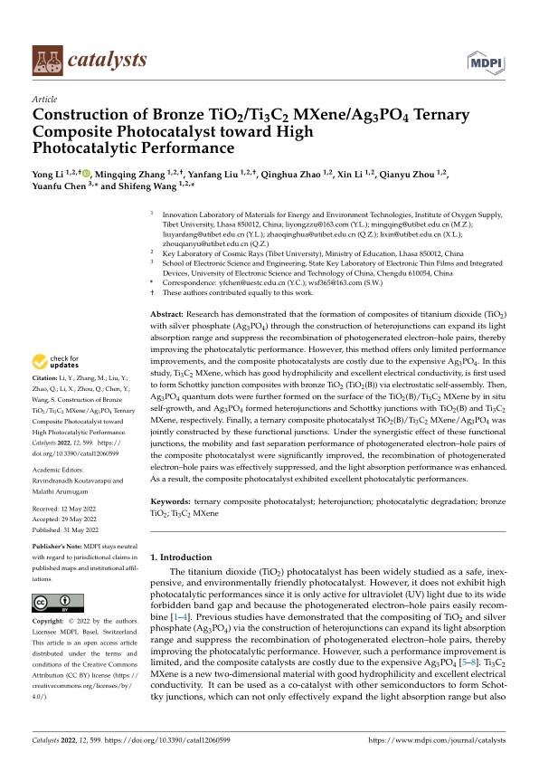 Construction of Bronze TiO2/Ti3C2 MXene/Ag3PO4 Ternary Composite ...