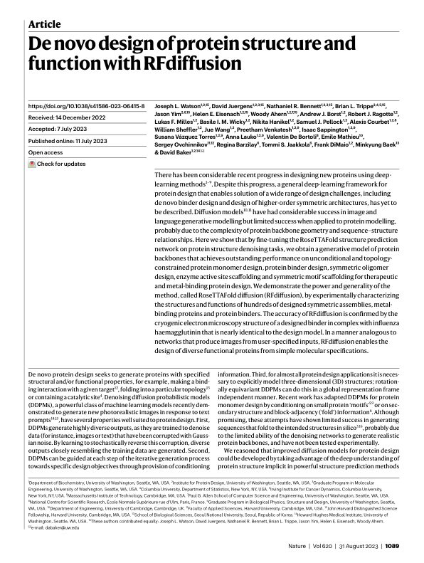 De novo design of protein structure and function with RFdiffusion