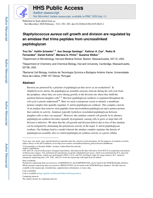 Staphylococcus aureus cell growth and division are regulated by an ...